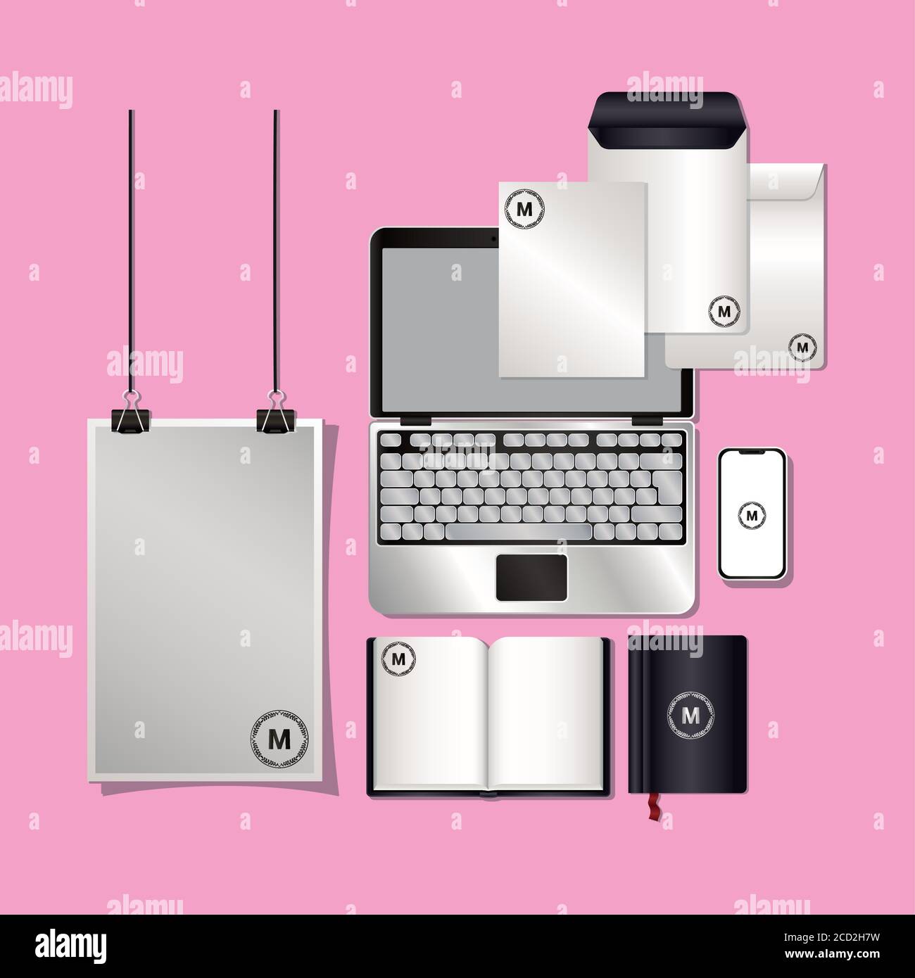 laptop and mockup set with black branding of corporate identity and ...