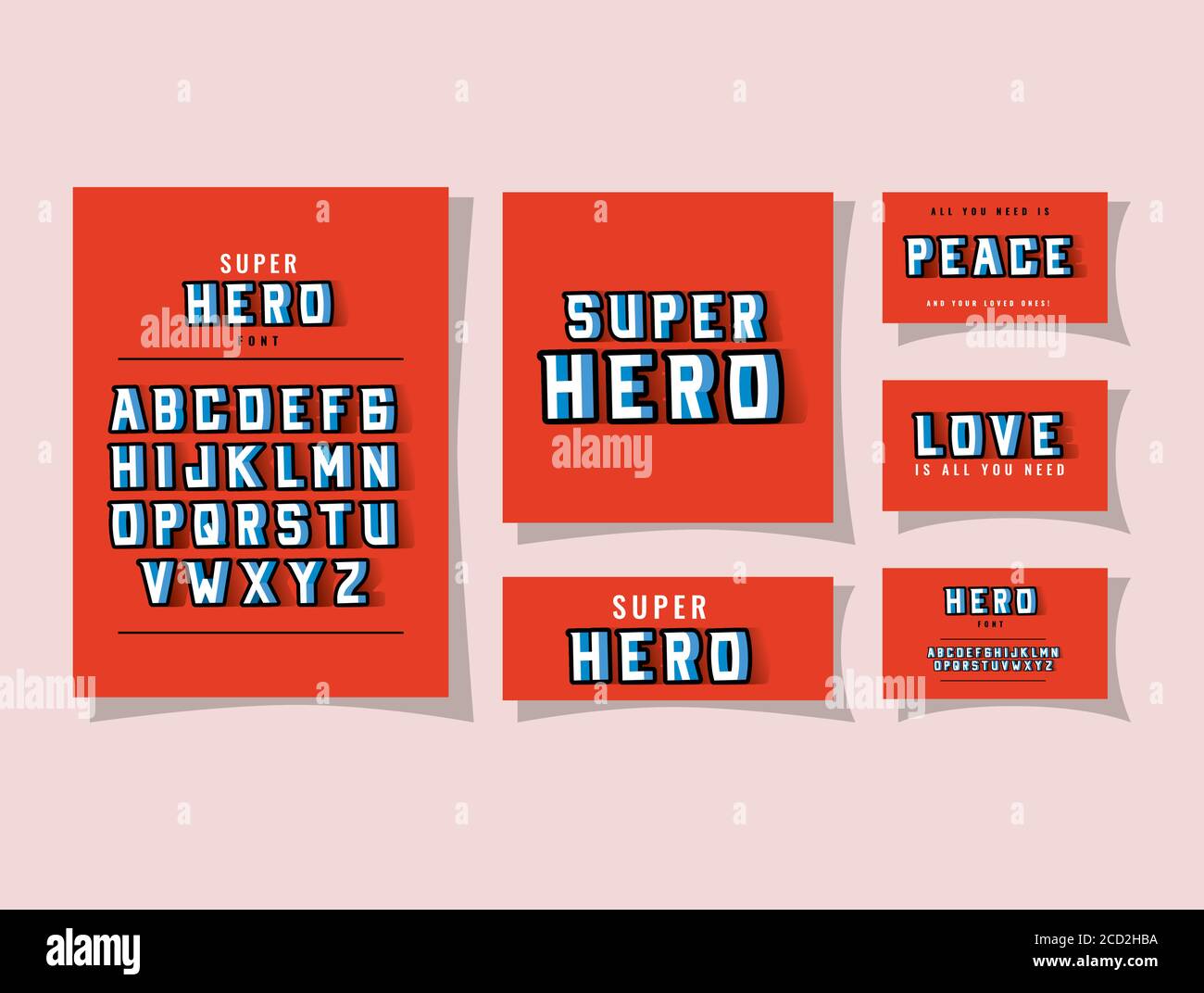 3d super hero font lettering and alphabet on red backgrounds design ...