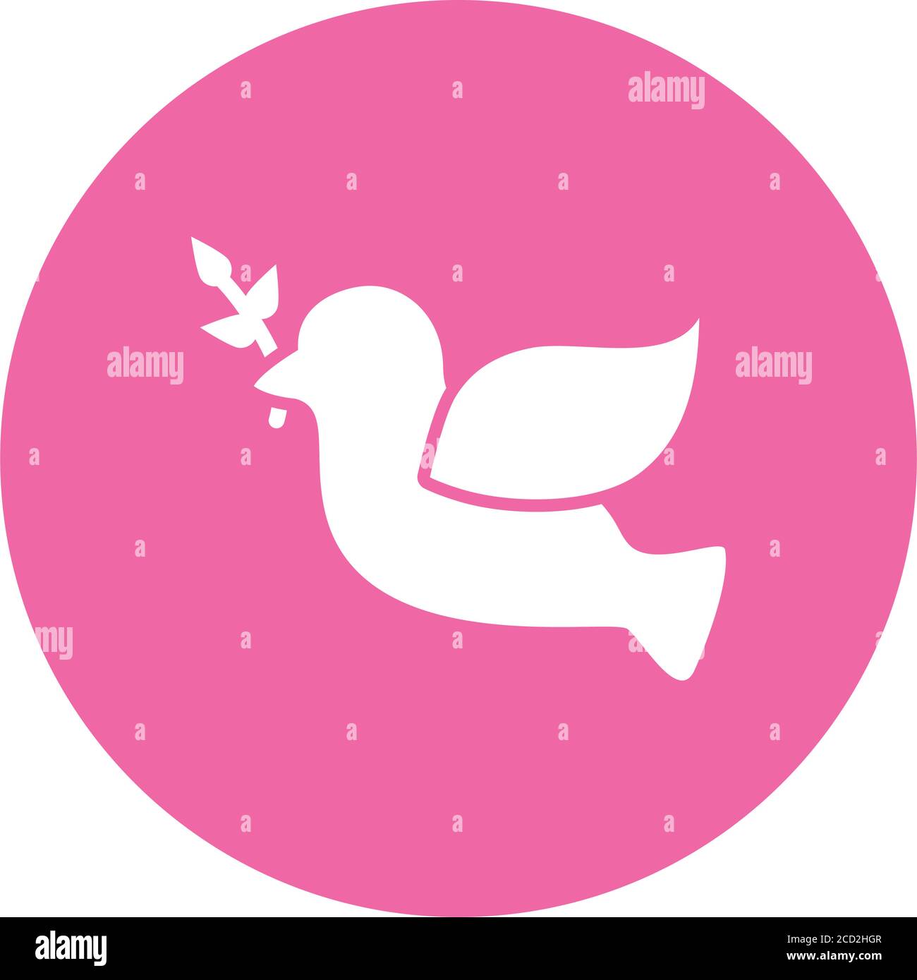 Flying Dove With Olive Twig Icon over white background, block style ...