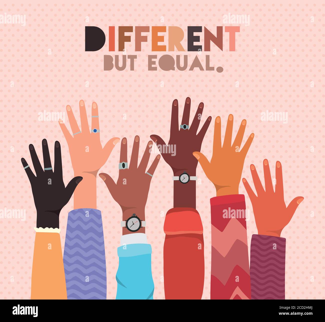 different but equal and diversity skins hands up design, people ...