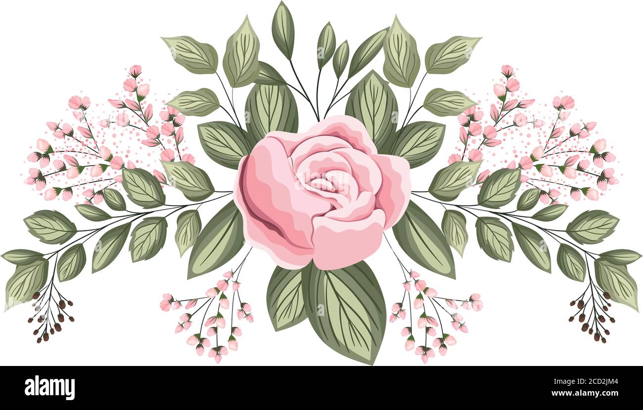 Pink Rose Flower With Buds And Leaves Painting Design Natural Floral