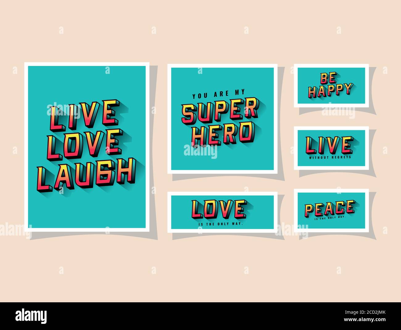 3d live love laugh and be happy lettering on blue backgrounds design ...