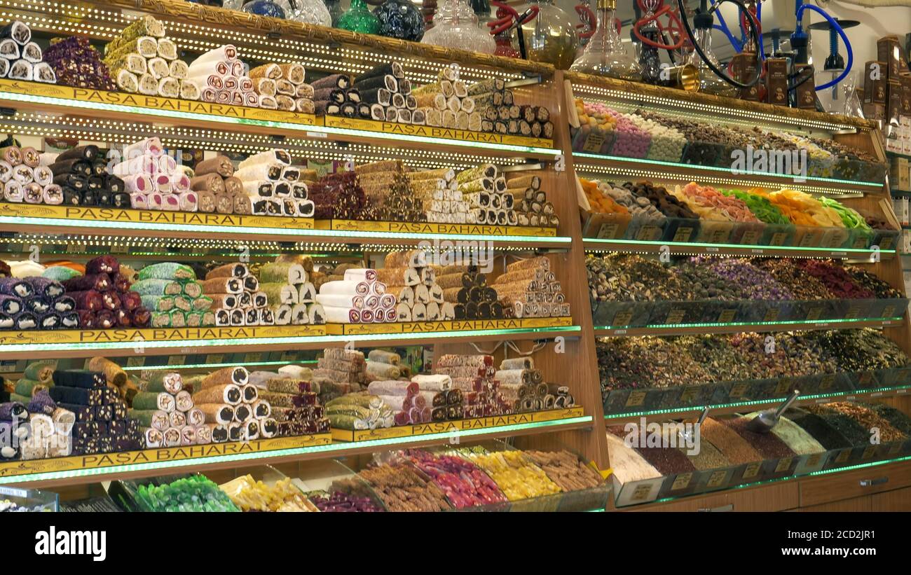 varieties of turkish delight on display in istanbul Stock Photo - Alamy