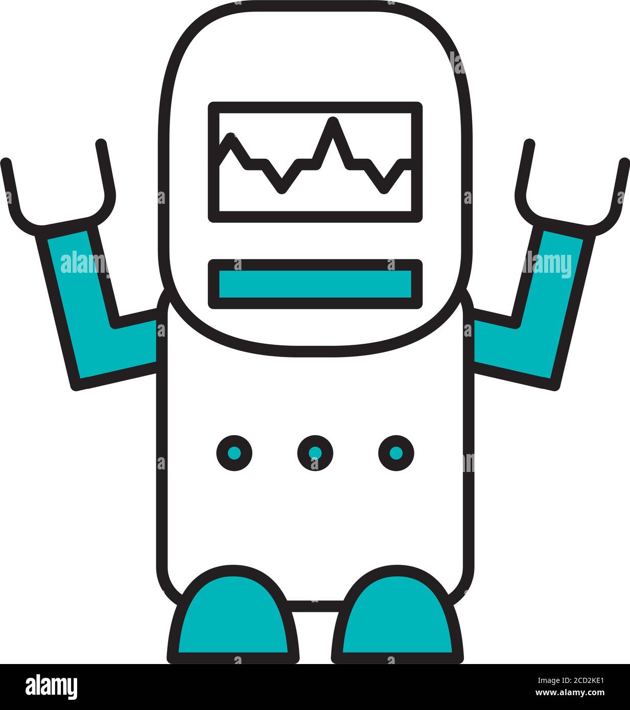 monitor robot icon over white background, half line half color style ...
