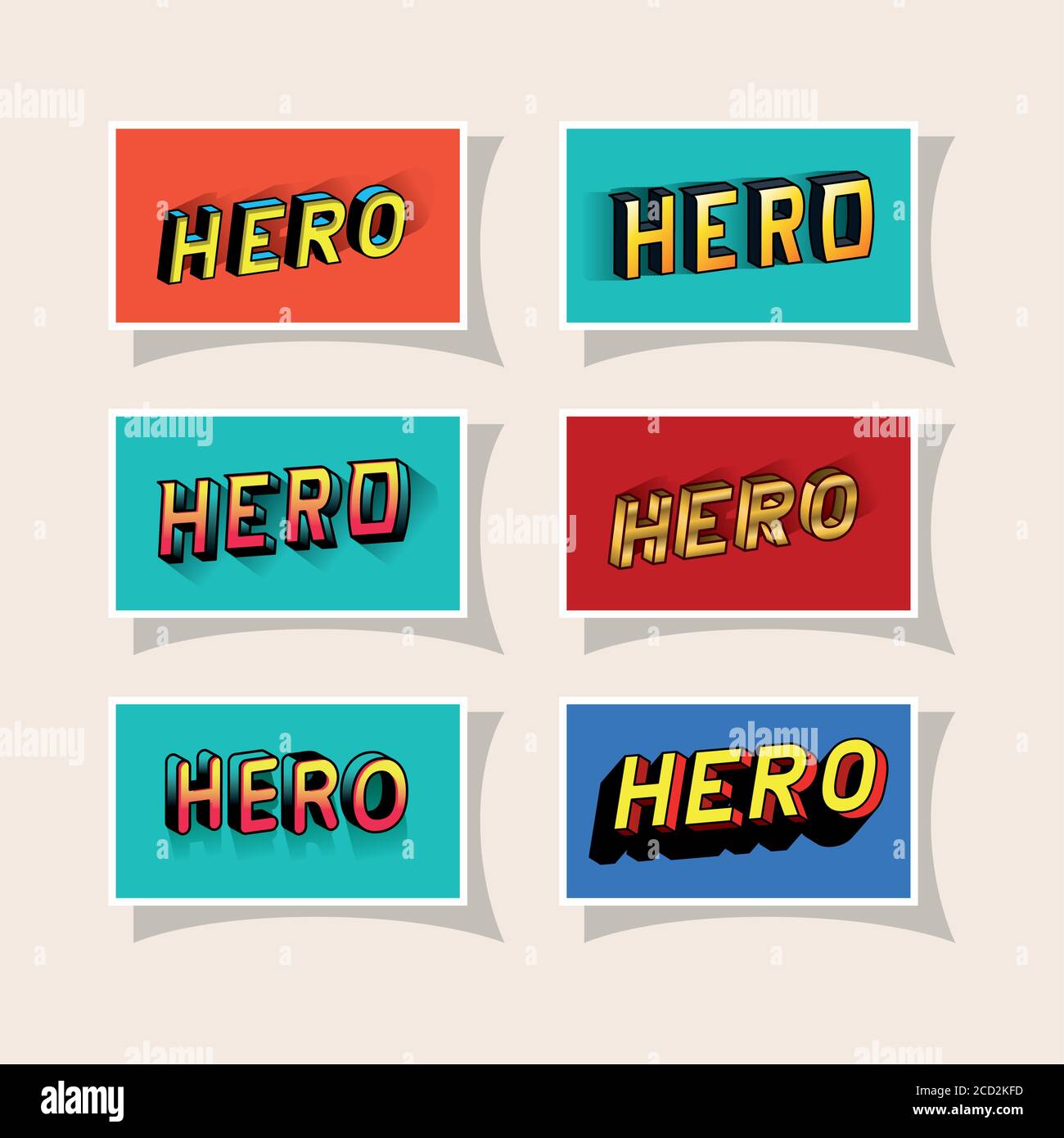 3d hero lettering set on red and blue backgrounds design, typography ...