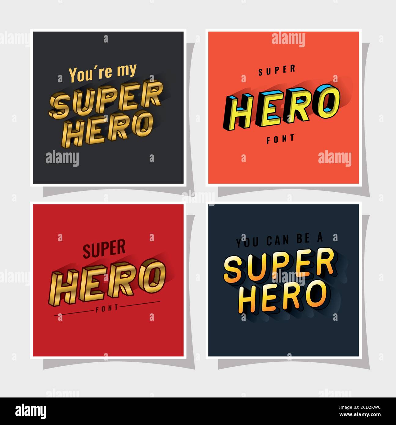 3d super hero lettering set on red and gray backgrounds design ...