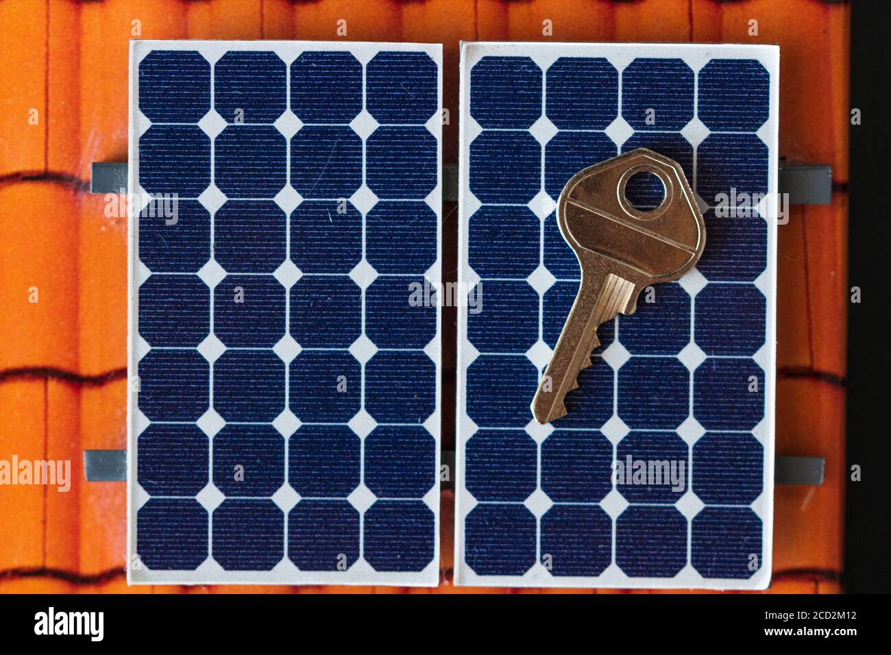 Padlock with key on photovoltaic solar panel on black background Stock ...