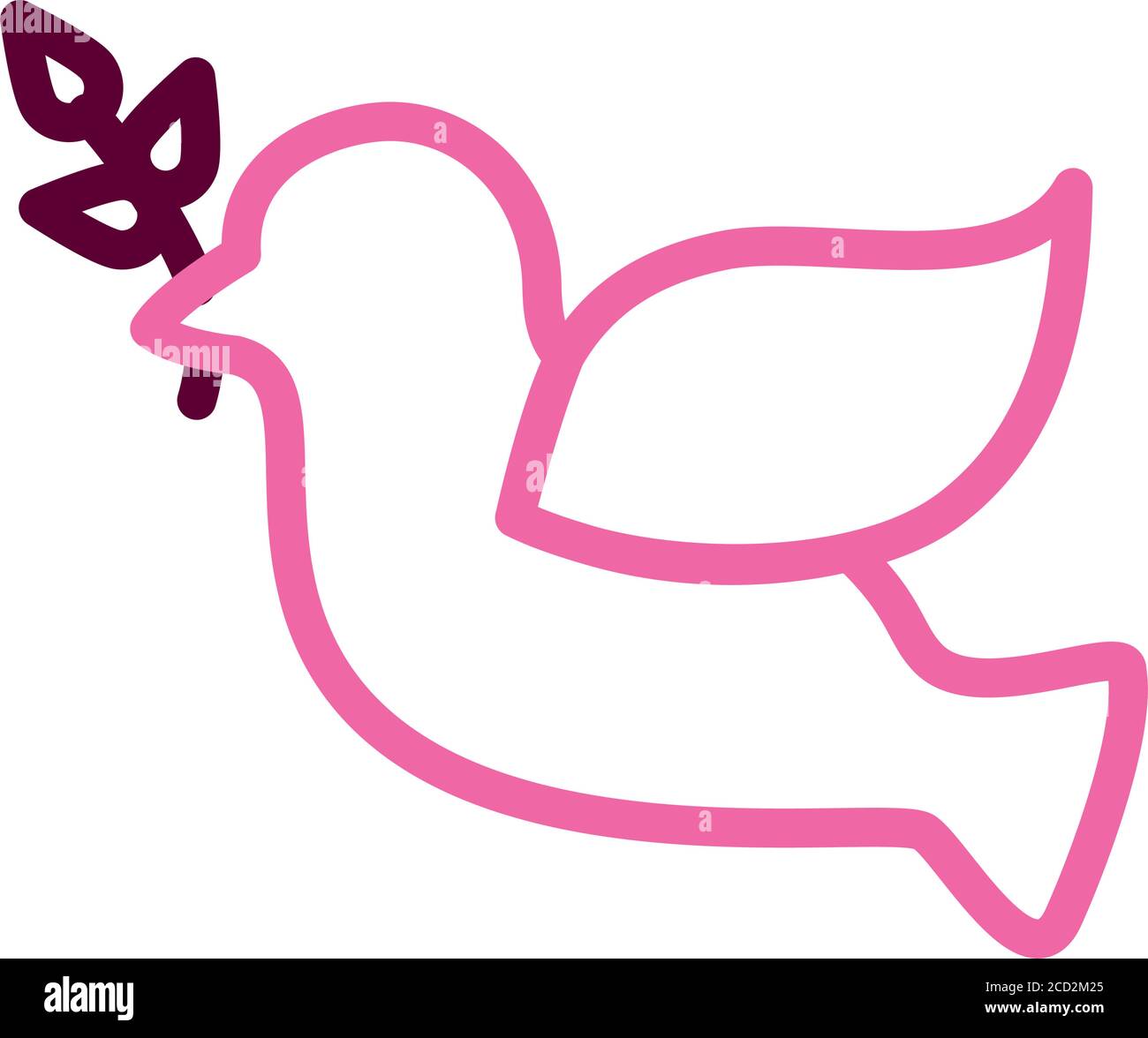 Flying Dove With Olive Twig Icon over white background, half line half ...