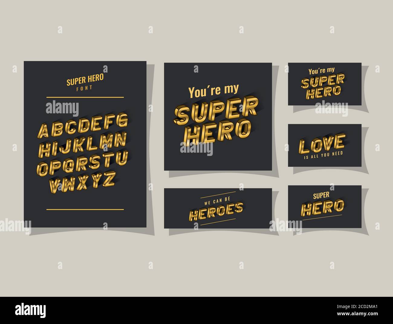 3d super hero lettering and alphabet on gray backgrounds design ...