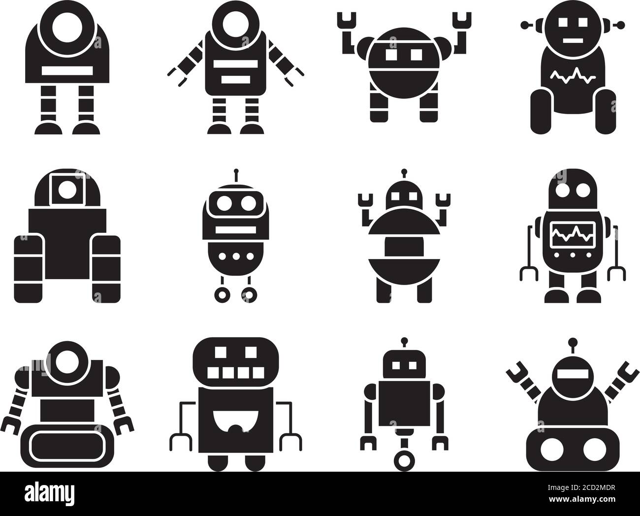 icon set of robots and robotics over white background, silhouette style ...