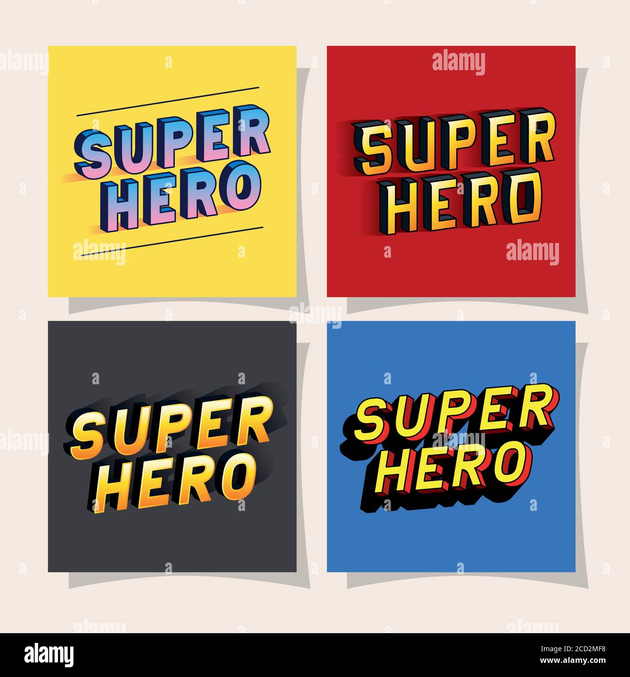 3d super hero lettering set on colored backgrounds design, typography ...