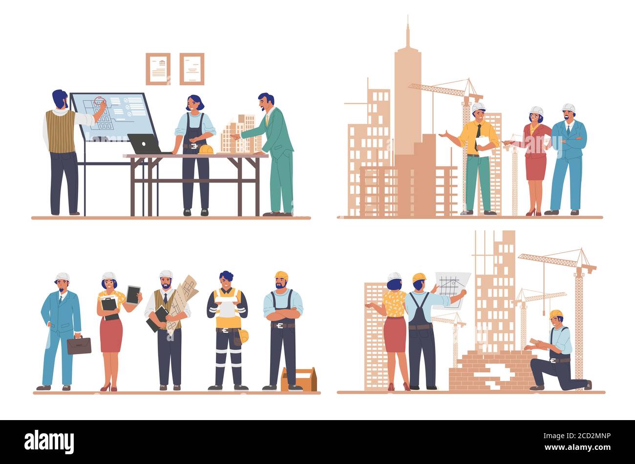 Architects and engineers working on architecture project of modern city ...