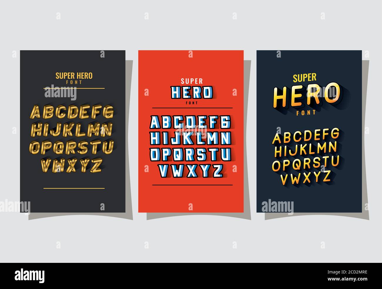 3d super hero font lettering and alphabet on red and gray backgrounds ...