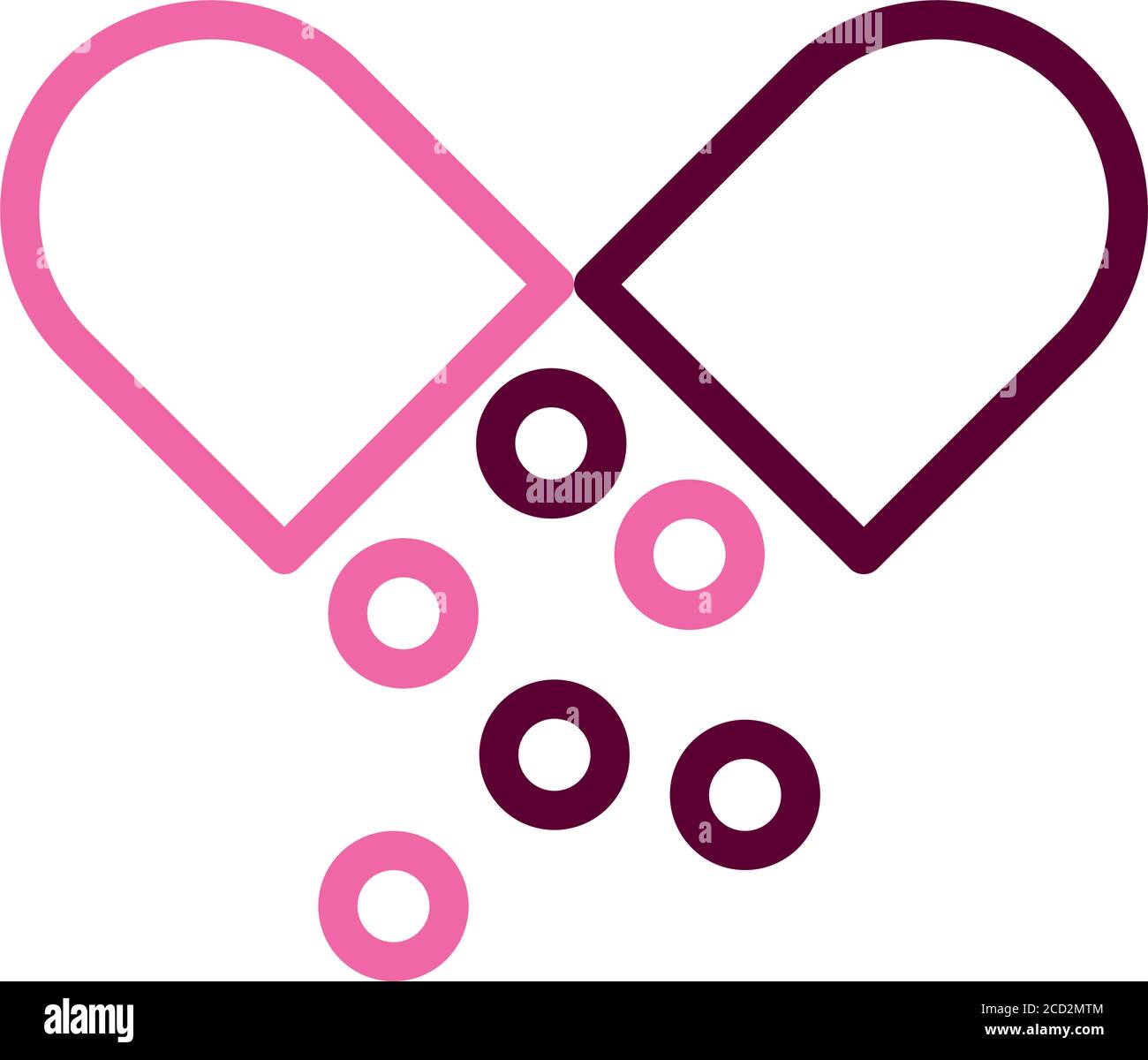 open medication capsule icon over white background, half line half ...