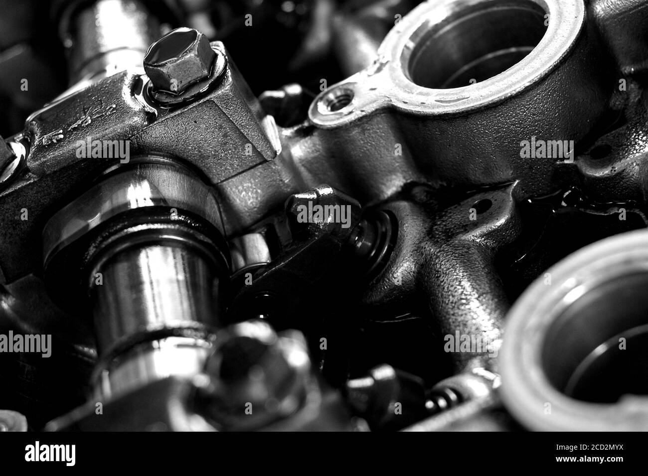 Close up view of the modern powerful car engine part Stock Photo - Alamy