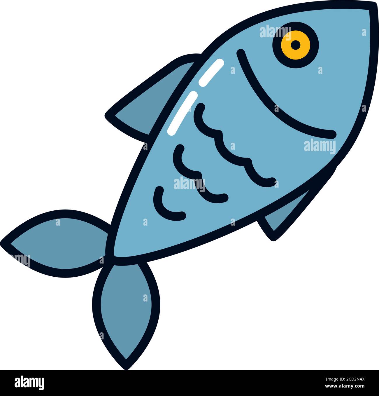 fish icon over white background, line and fill style, vector ...