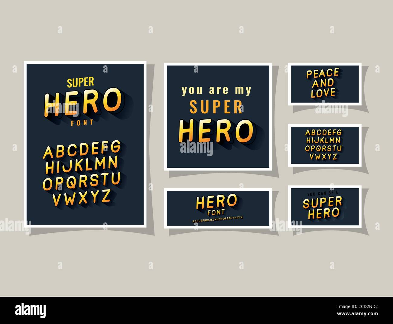 3d super hero lettering and alphabet on gray backgrounds design ...