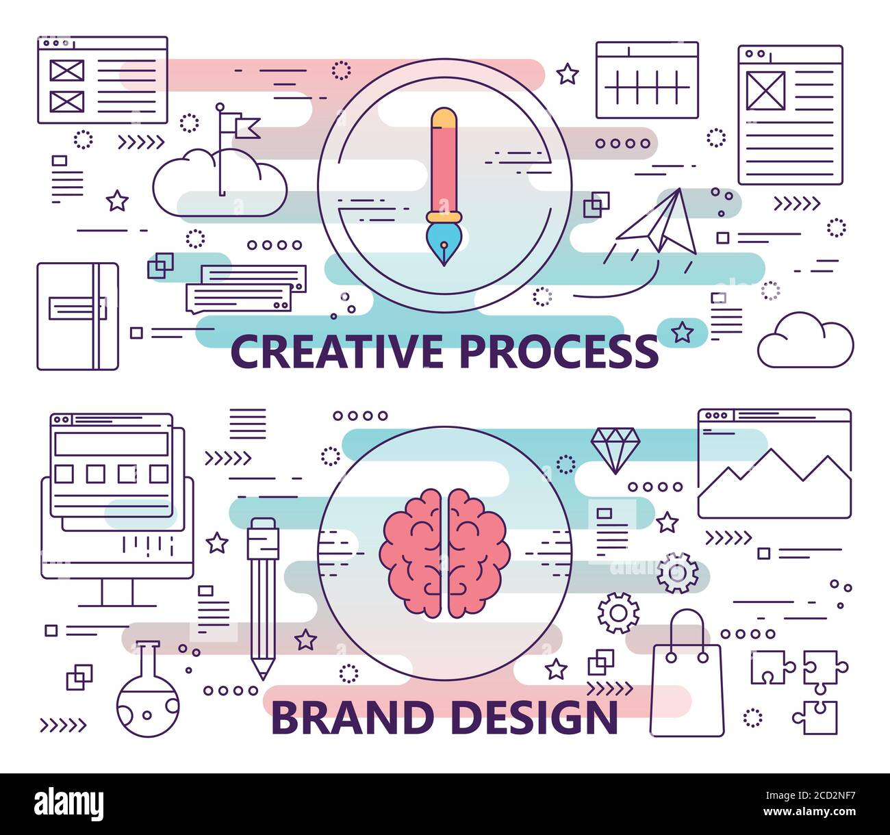 Vector set of banners with creative process and brand design concept ...