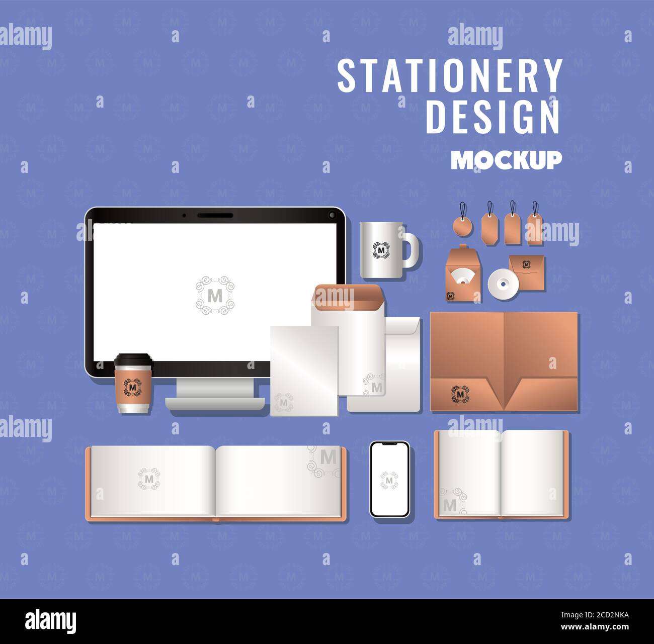 computer and branding mockup set of corporate identity and stationery ...