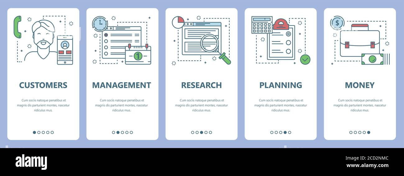 Vector modern thin line flat design workflow concept vertical banners ...