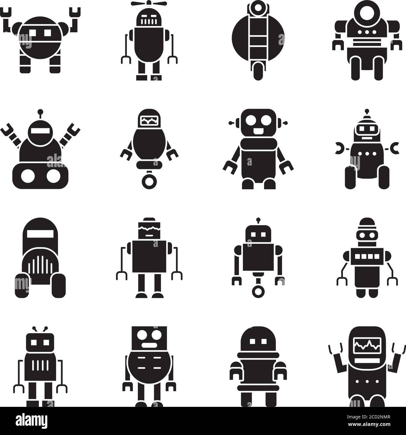 robots with wheels and robotics icon set over white background ...