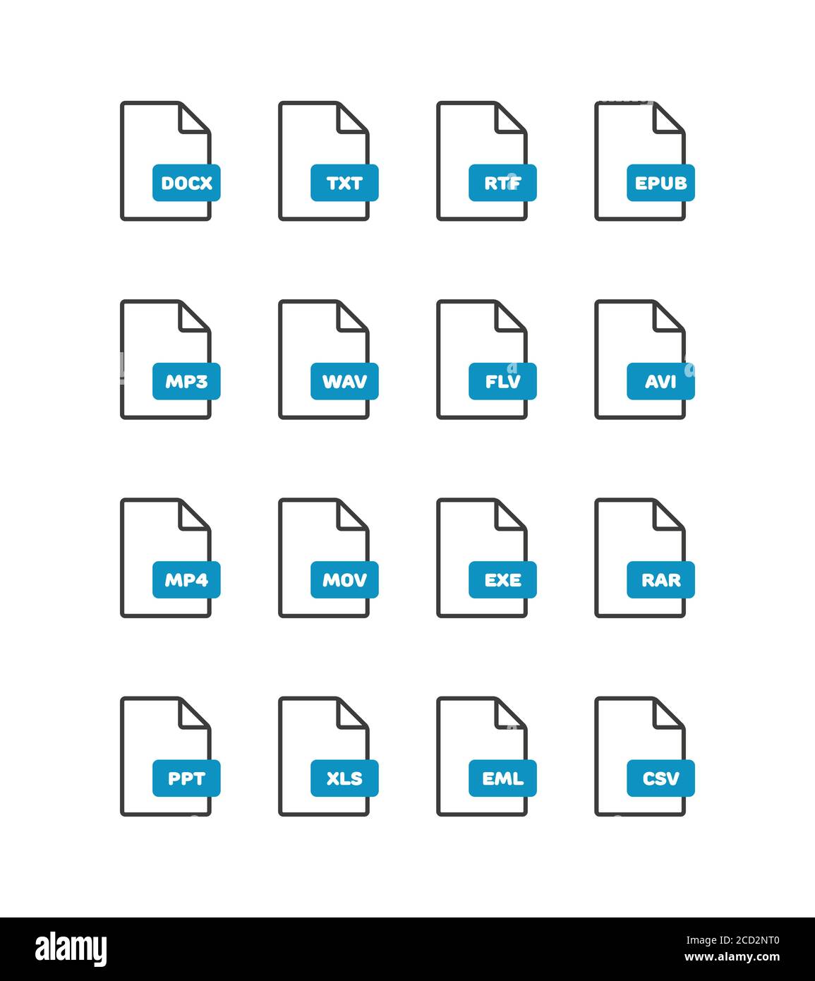 Linear thin vector file format icons set, document outline icons. File ...