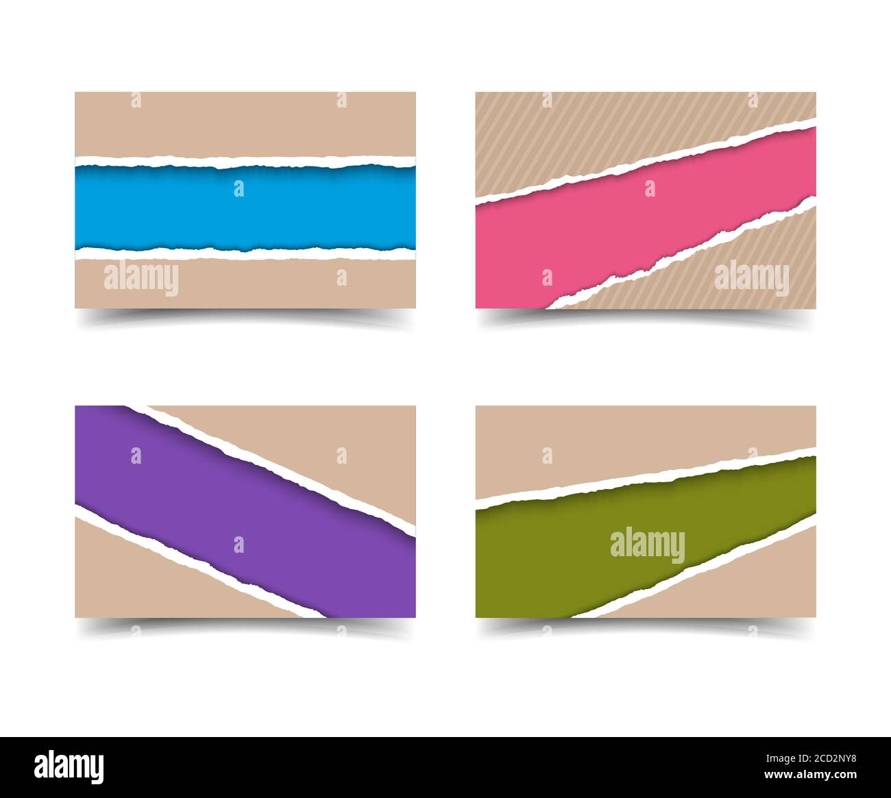 Paper business card with torn paper mock up set, realistic vector ...