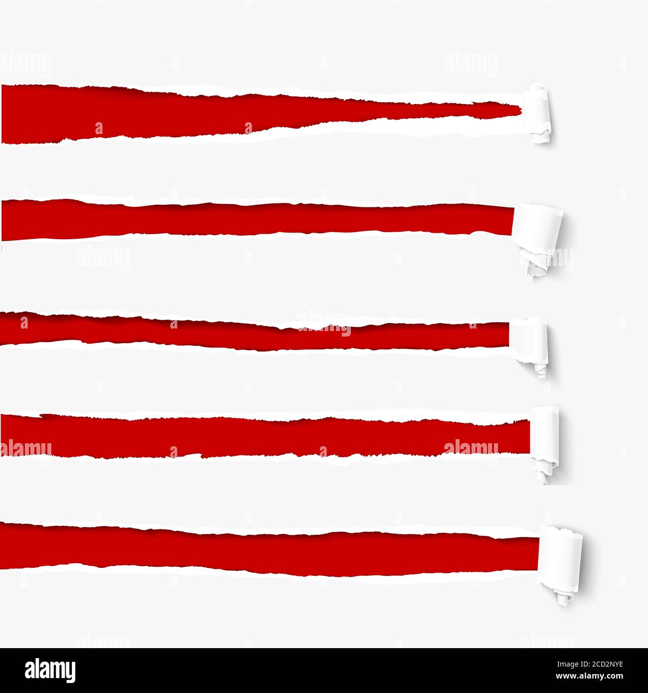 Set of holes in white paper with red copyspace. Torn paper with ripped ...
