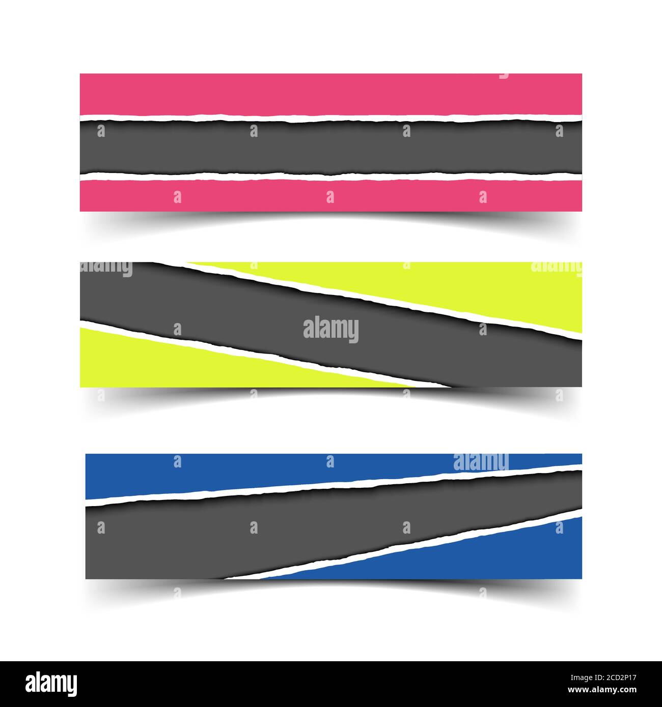Set of three vector torn paper banners. Color ripped pieces of paper ...