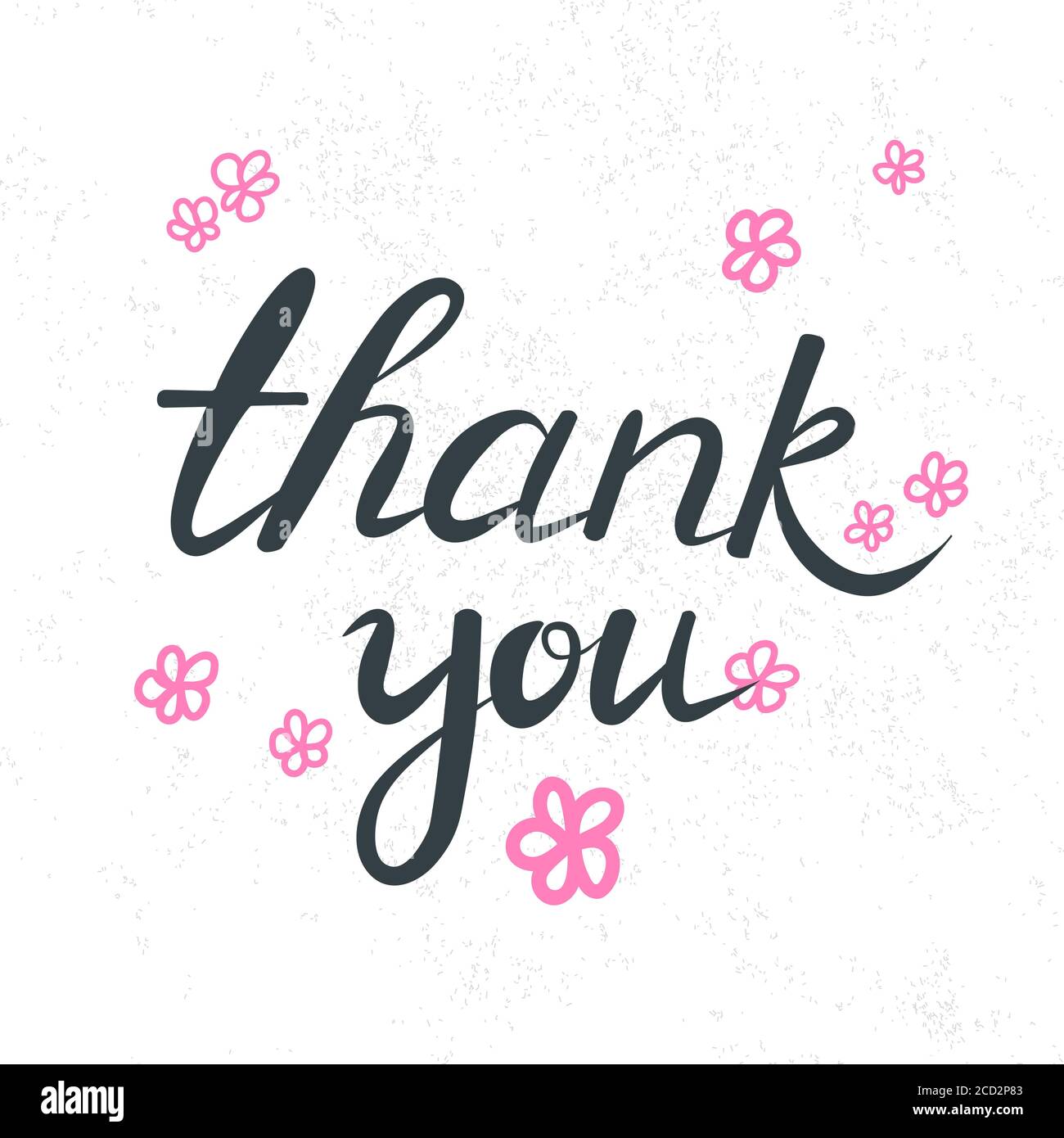 Hand drawn phrase thenk you with doodle flowers isolated on white. Hand ...