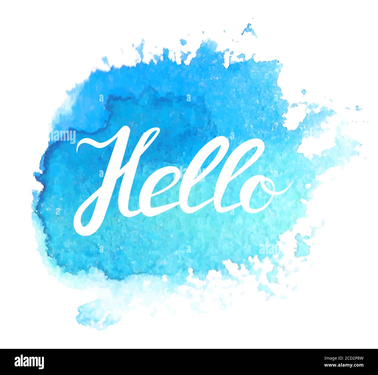 Hand lettering with phrase Hello and watecolor stain. Hand written word ...