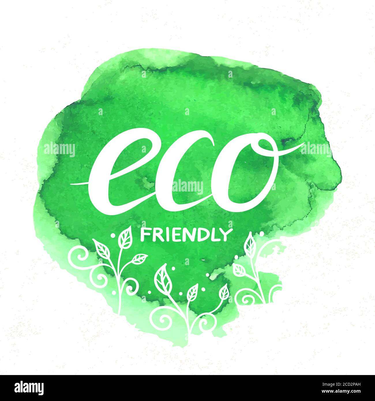 Eco Friendly hand drawn lettering sticker with doodle plants isolated ...