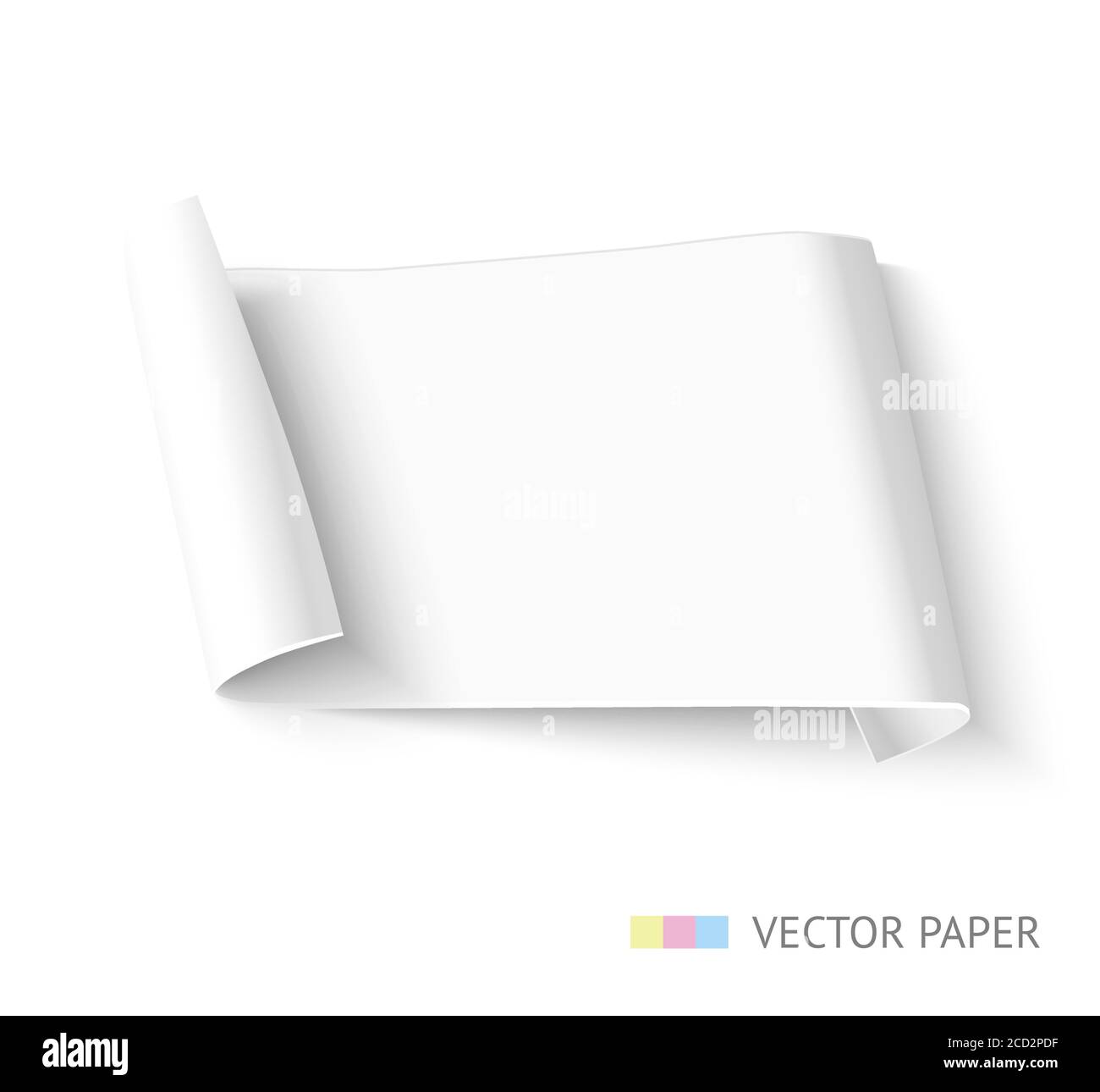 Curved vector white paper banner isolated on white. paper template for ...