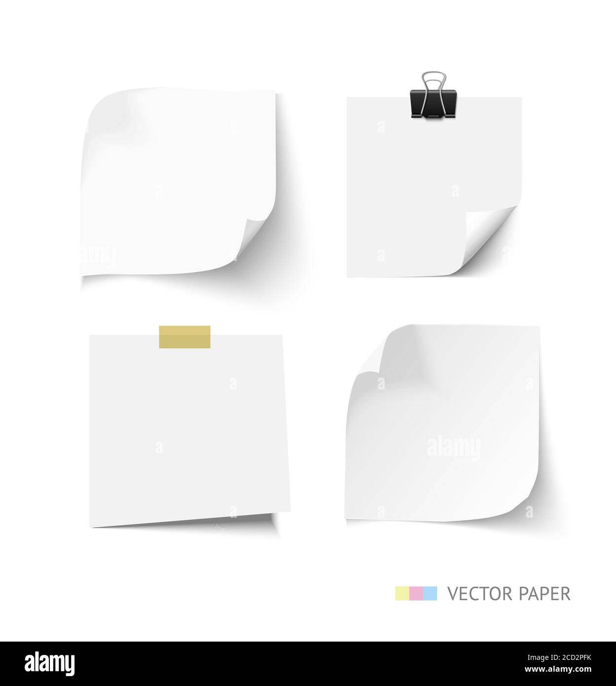 Set of post it paper sheets. Realistic vector notepaper with curl ...