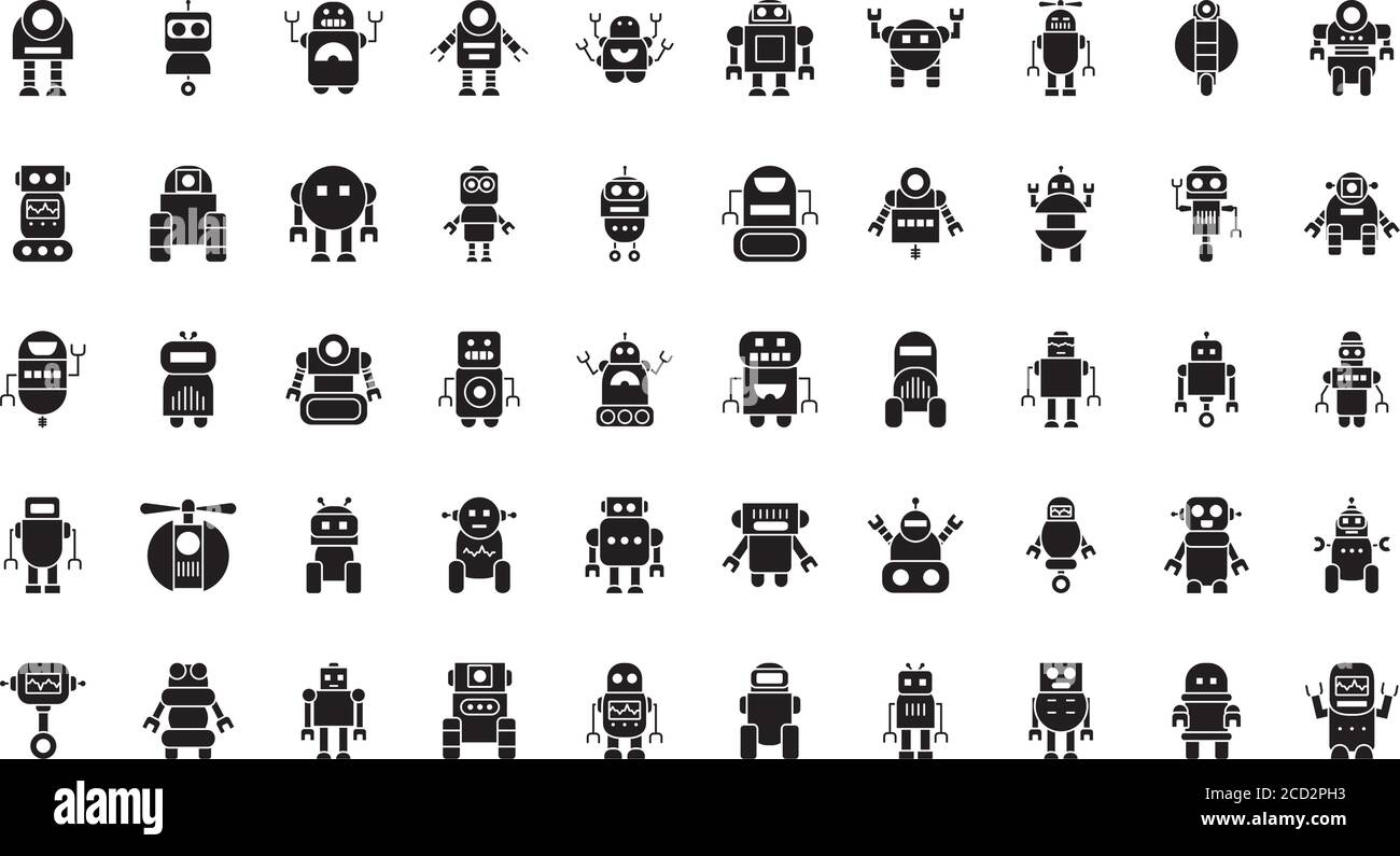 icon set of robotics over white background, silhouette style, vector ...