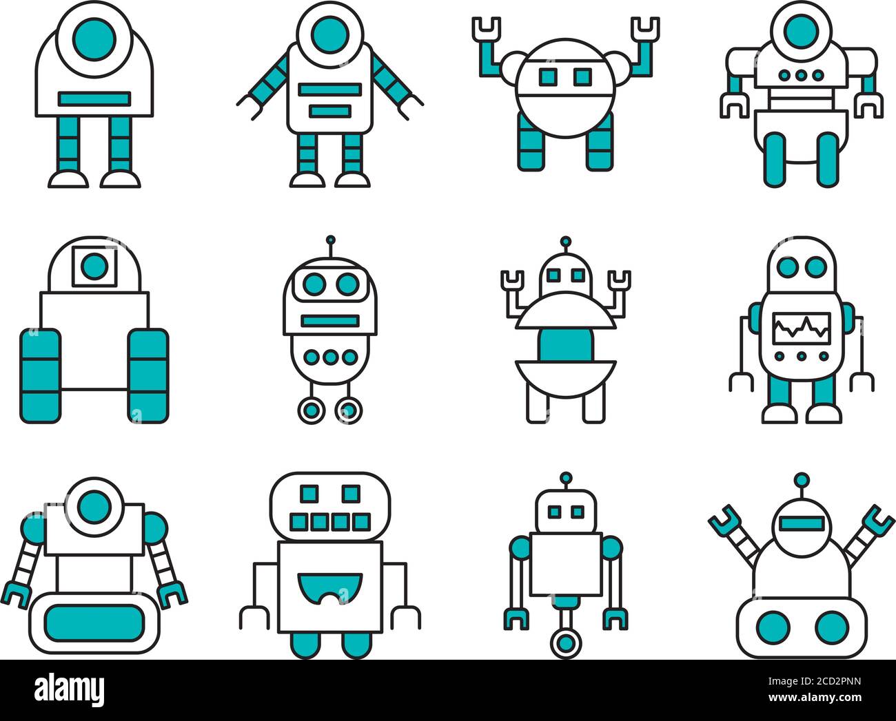 icon set of robots and robotics over white background, half line half ...