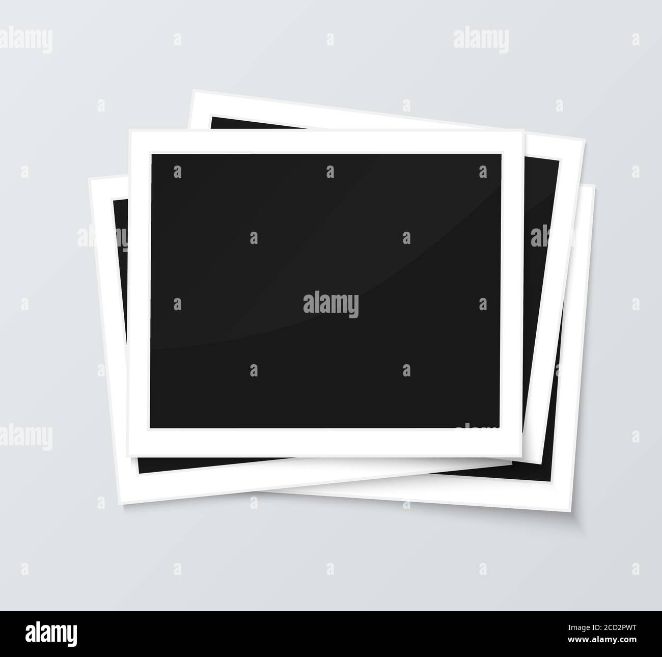 Stack of blank horizontal photo frames from instant camera with shadow ...