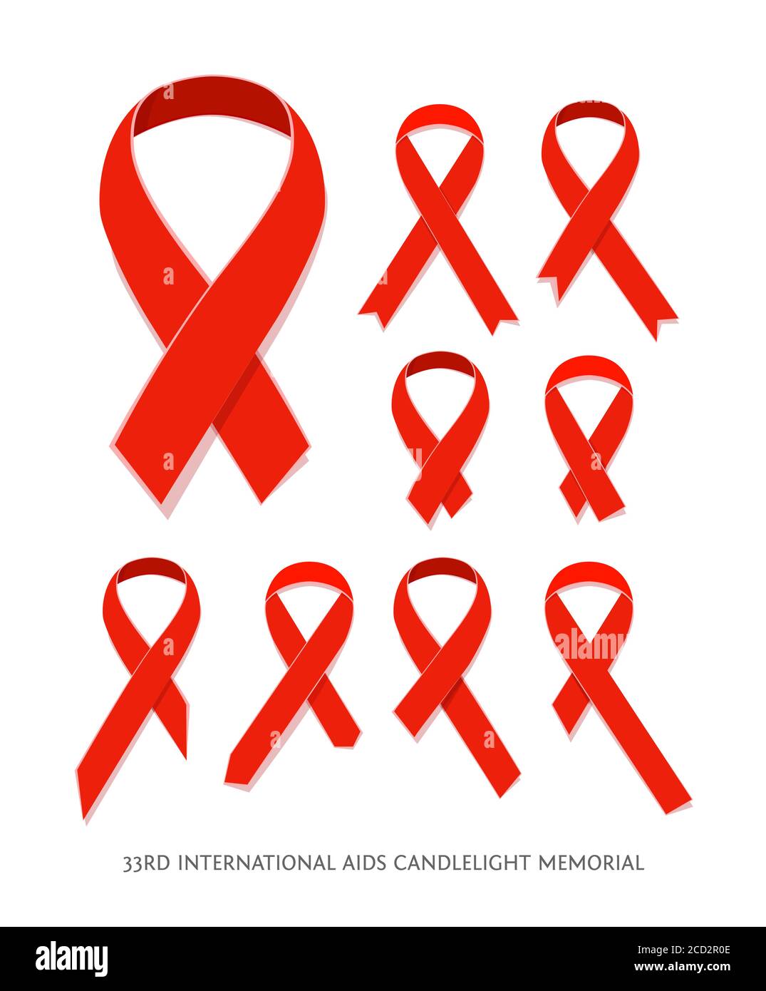 Set of flat AIDS Awareness red vector ribbons, concept signs of AIDS memorial day isolated on ...