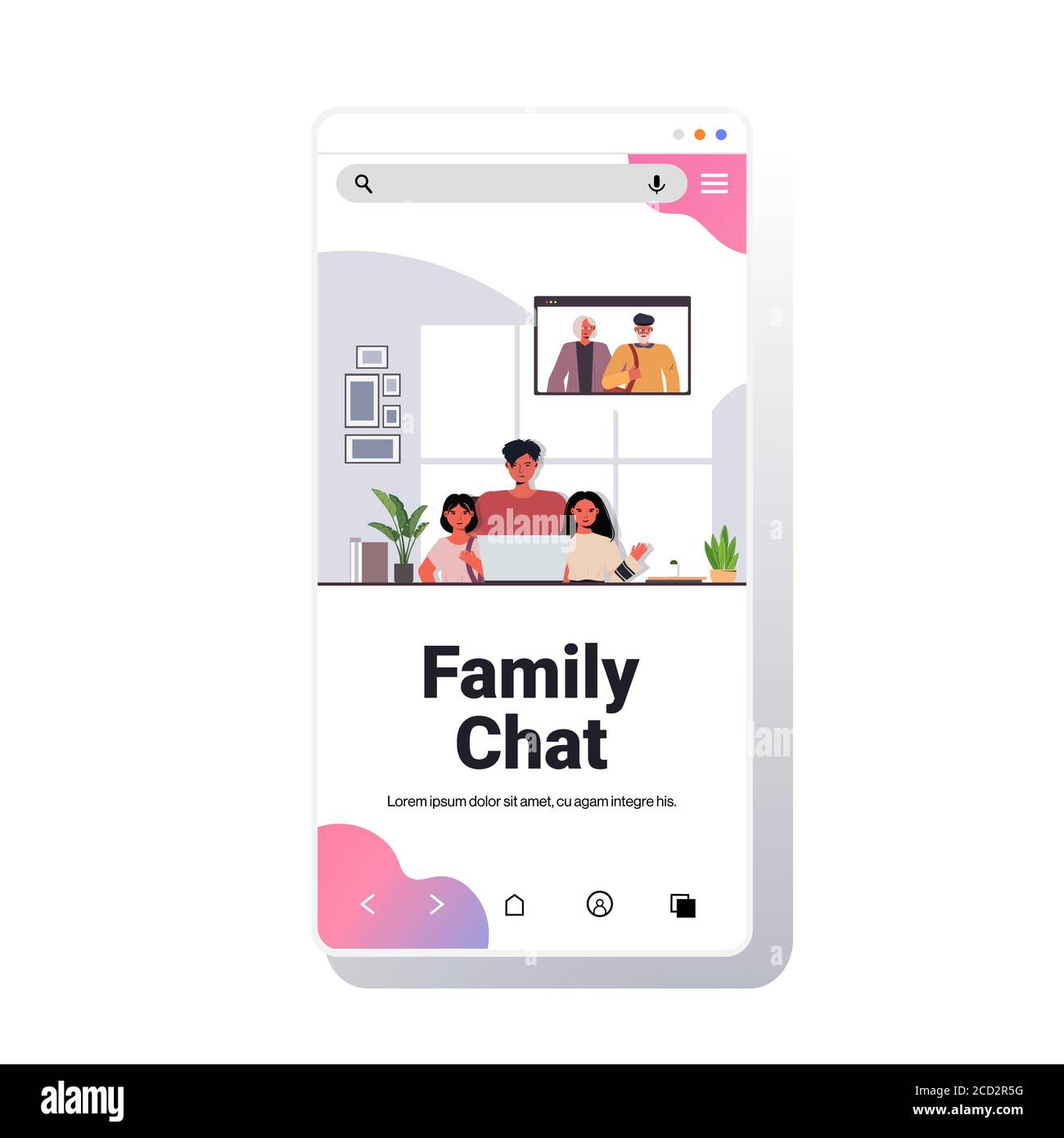 father and children having virtual meeting with grandparents in web ...