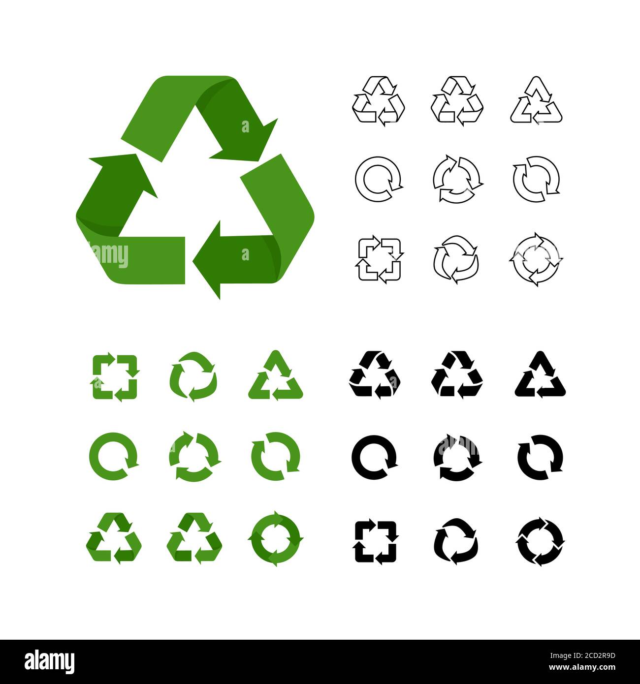 Big collection of vector recycle reuse icons various style linear, flat ...