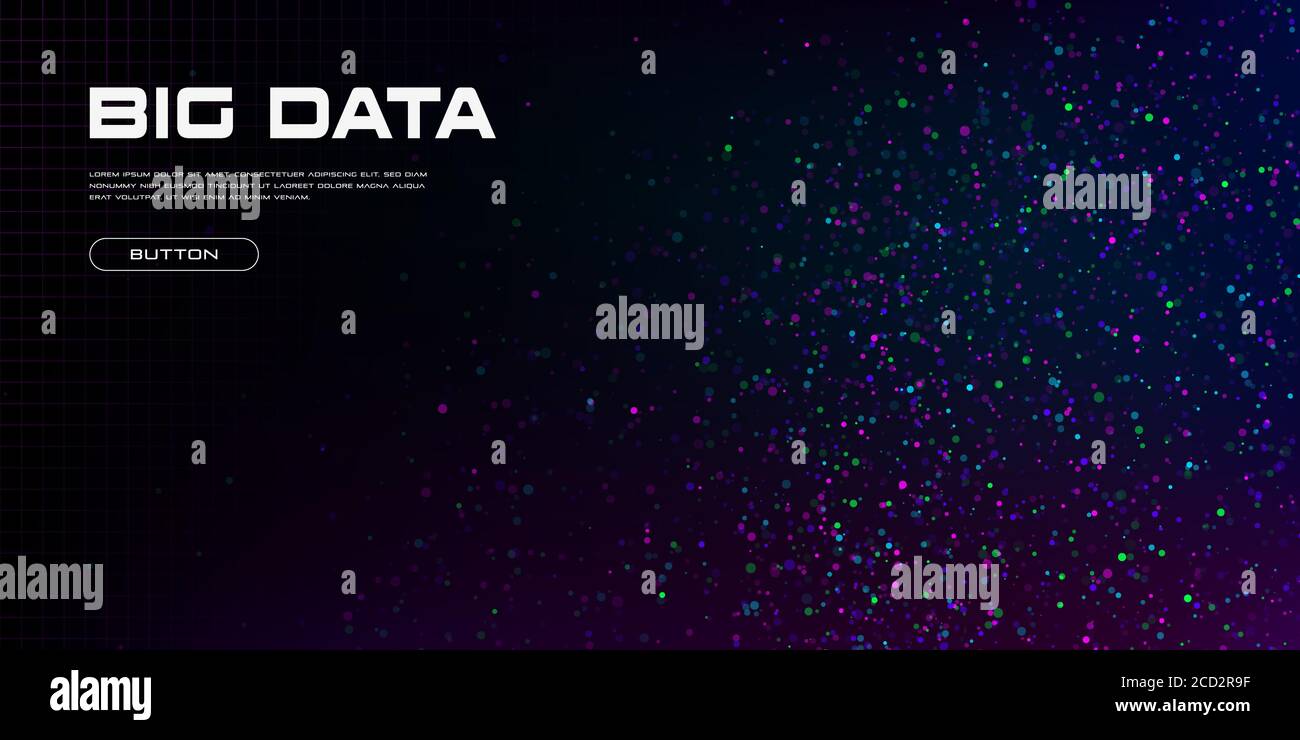 Big data visualization. A cluster of multi-colored particles. Abstract ...