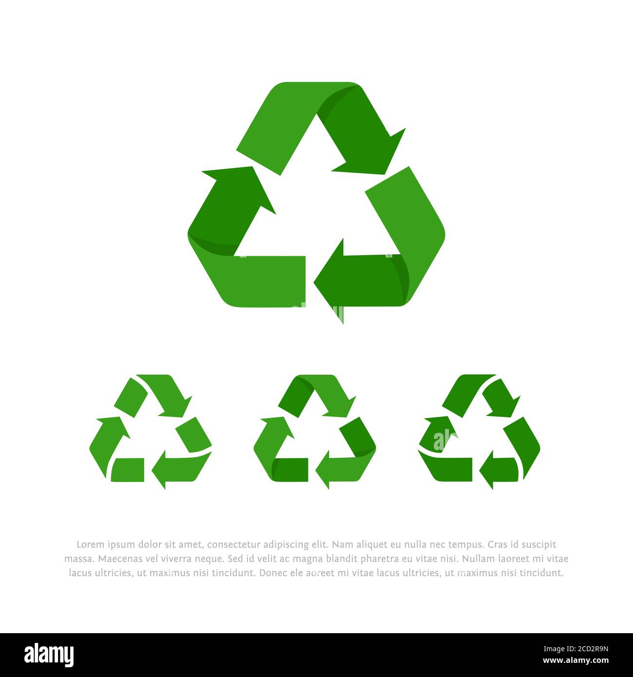Set of four green flat isolated on white vector recycle symbols, icons ...