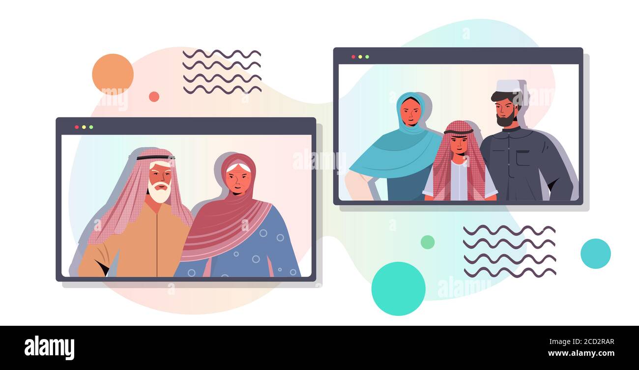 arab grandparents having virtual meeting with children in web browser ...
