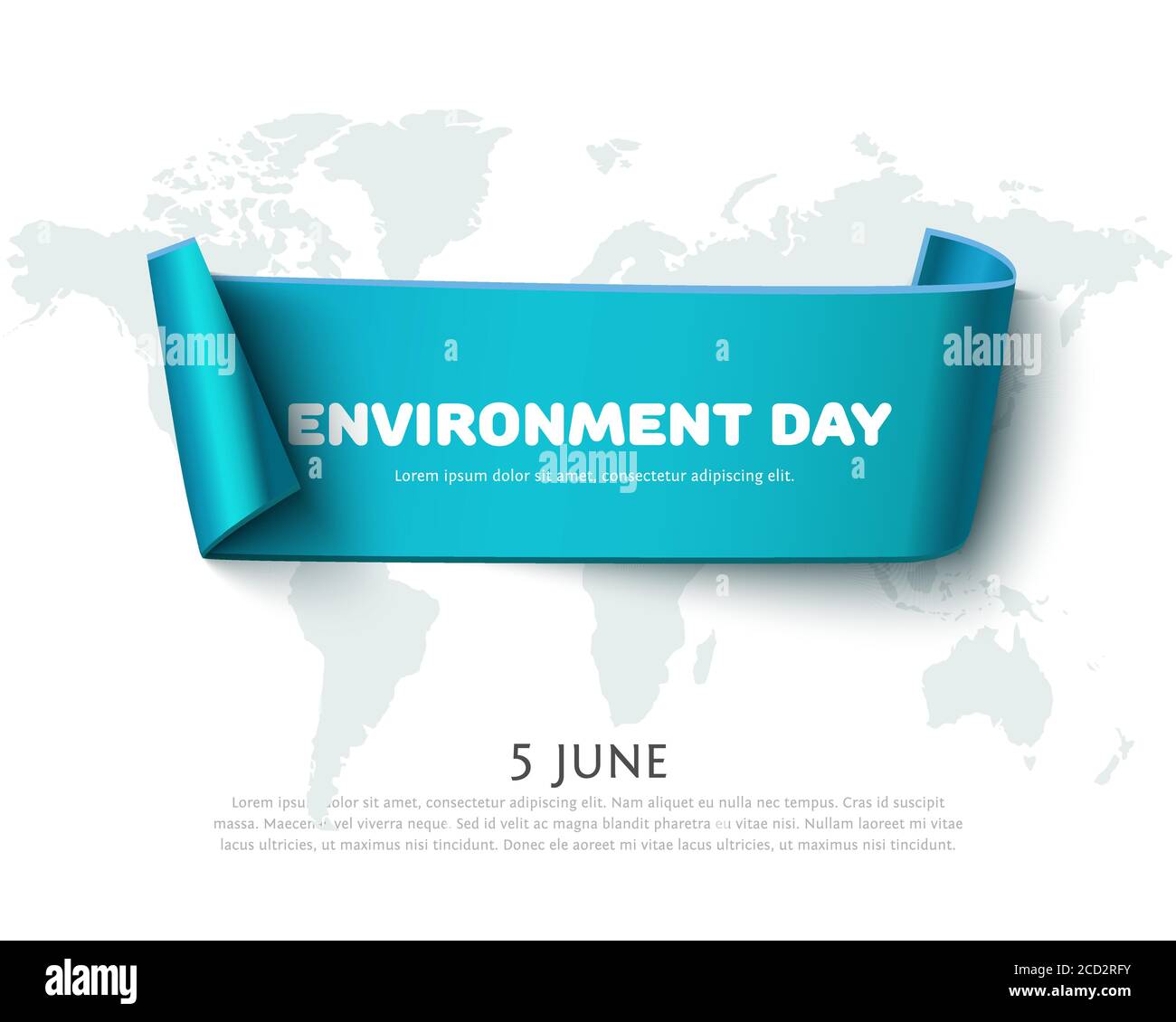 Blue paper ribbon banner for World Environment Day design with map ...