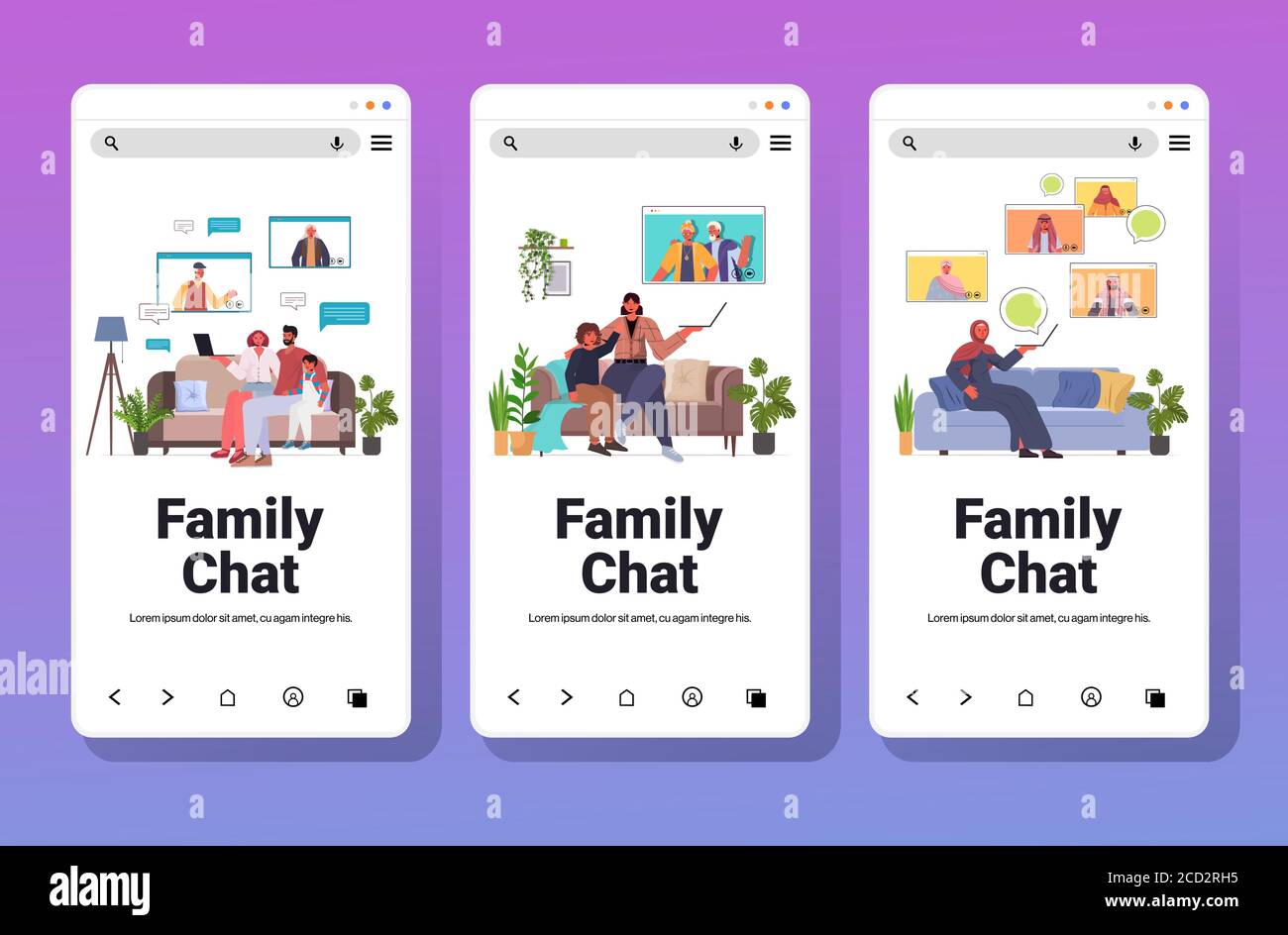 set mix race grandparents parents and children having virtual meeting ...
