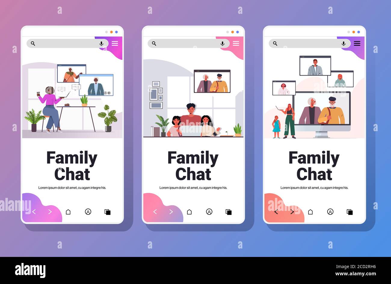 set mix race grandparents parents and children having virtual meeting ...