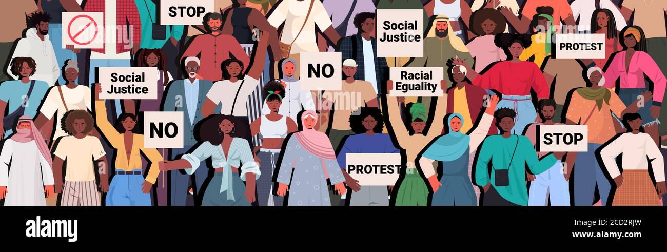 african american people activists holding stop rasism posters racial ...