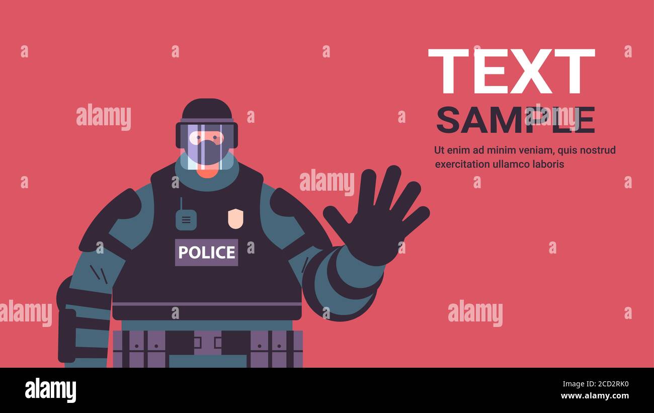 policeman in full tactical gear riot police officer waving hand ...