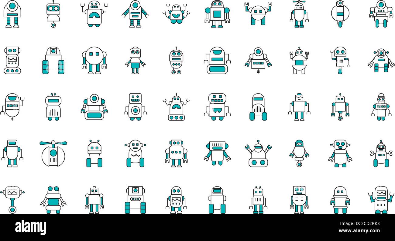 icon set of robotics over white background, half line half color style ...