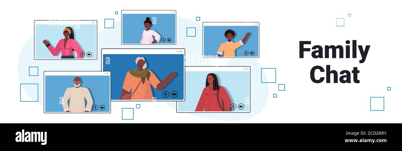 grandparents parents and children having virtual meeting during video ...